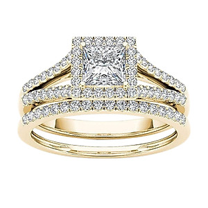 Women's Square Simulated Diamond Ring CZ Engagement Ring Zircon Wedding Band Elegant Jewelry (Gold, 5)