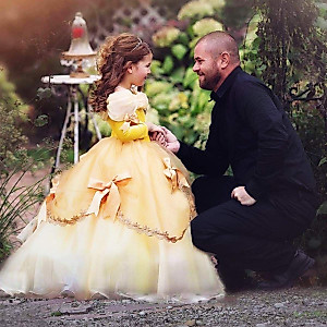 CinheyU Girls Belle Princess Birthday Dress Beauty and the Beast Costume Halloween Christmas Cosplay Party Ball Gown Yellow 000 8-9T