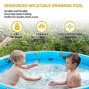 AsterOutdoor Kids Inflatable Swimming Pool 3 Rings Round Pools Baby Ball Pit Paddling Pool for Toddler/Kiddie/Girl/Boy, Indoor&Outdoor Water Game Play Center for Garden, Blue, 59" x 16"