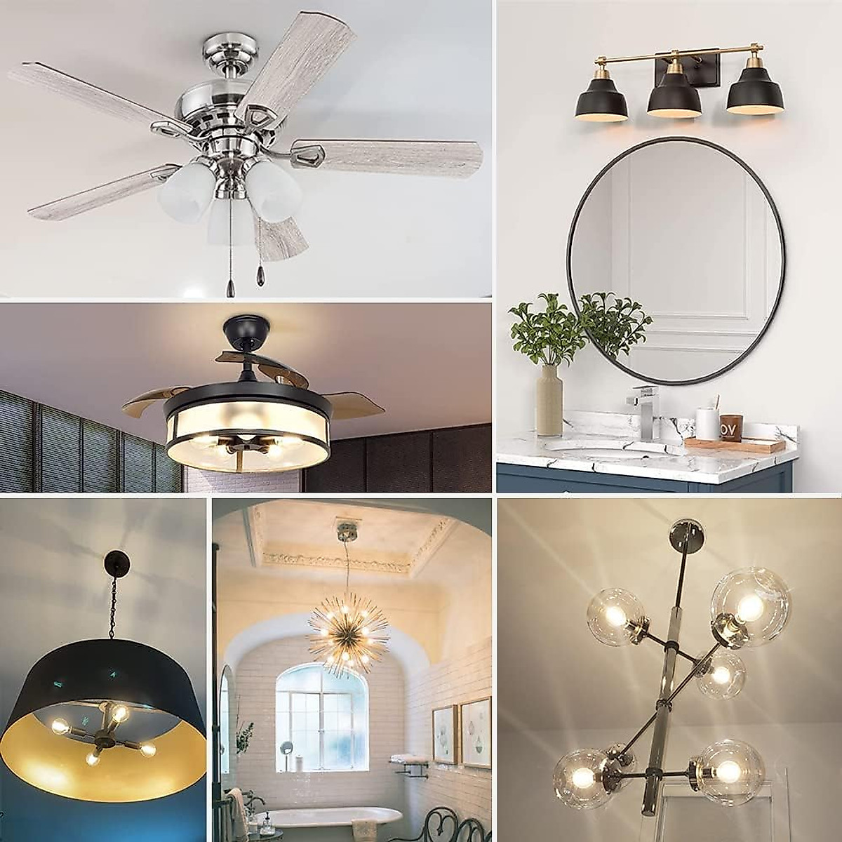 E12 Décor Globe g16.5 G50 Candelabra Light Bulb 4W Dimmable,40 Watts Equivalent,Amber Glass 2200K 300lm,Edison Replacement Globe Bulb for Sputnik Chandelier Vanity Ceiling Fan Light Bulbs,2 Pack