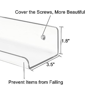 ROYALITA Small Acrylic Shelves Wall Mounted | Set of 2 | 12 Inches | Wall Hanging Bookshelf Display Shelves, Room Decor Floating Wall Shelves for Bedroom, Living Room, Office, Clear