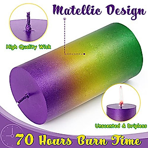 Tuitessine Mardi Gras Pillar Candle 3x6 Inches Unscented Dripless Candle Mardi Gras Party Table Decorations New Orleans Masquerade Party Supplies Metallic Purple Gold Green - 1 Pack