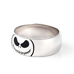 Jeulia Jack Skellington and Sally Couple Rings 925 Sterling Silver Women Men Band Set Halloween Jewelry Anniversary Promise Rings for Him and Her with Jewelry Gift Box (Men, 5)