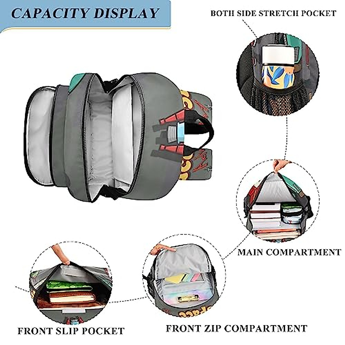 Glaphy Retro Rocket Ships Backpack, School Bag Lightweight Laptop Backpack Students Travel Daypack with Reflective Stripes