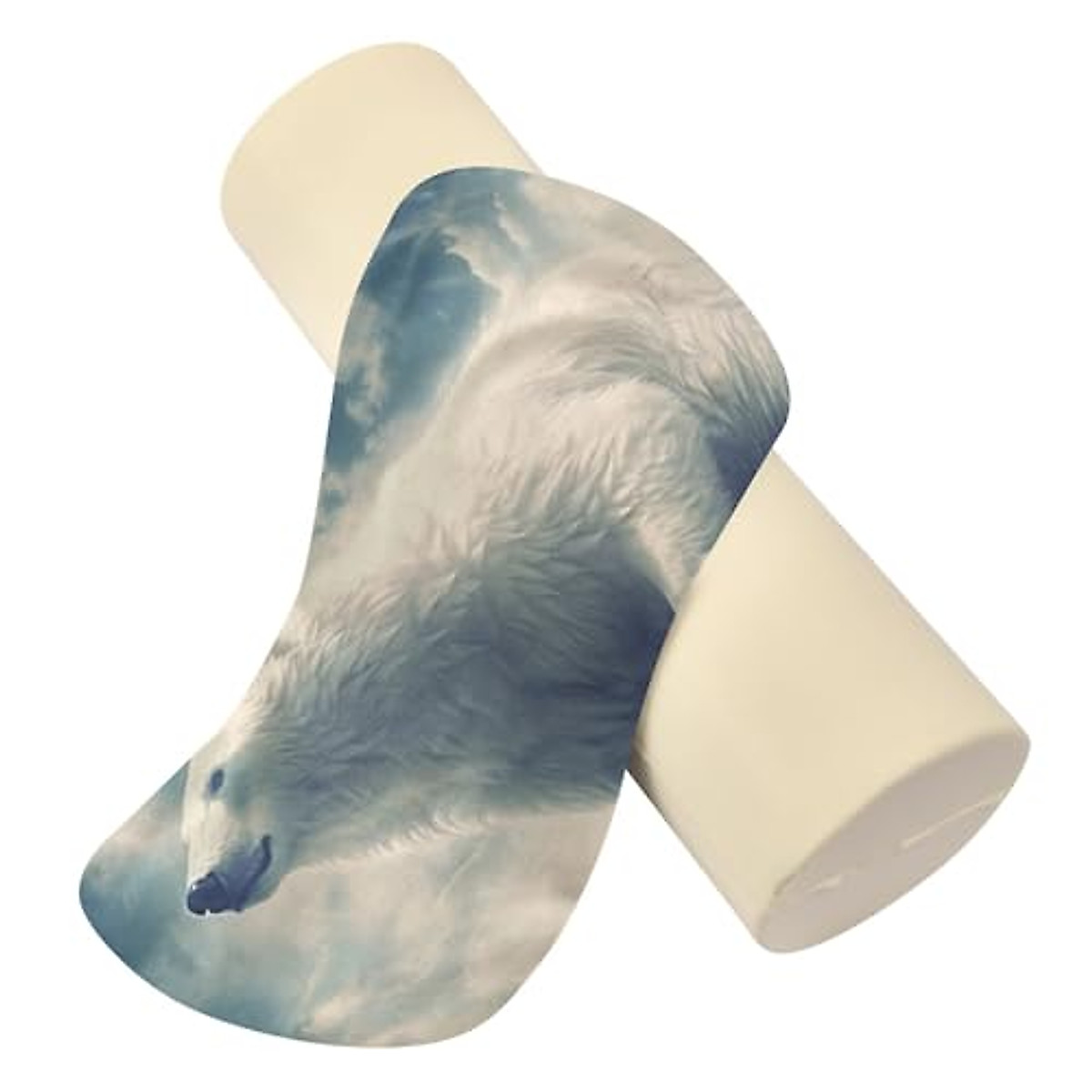 xigua Cute Bear Neck Roll Pillow for Neck Relief with Removable Washable Cover - Memory Foam Round Cylinder Bolster, Ergonomically Designed for Head, Neck, Back, and Legs
