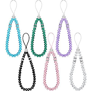 6 Pieces Beaded Cell Phone Lanyard Short Hand Wrist Lanyard Strap Crystal Beads Mobile Phone Chain for Girl Women Cell Phone (Classic Color)