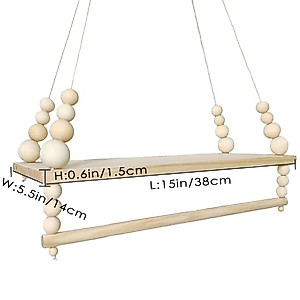 YINCOO Wooden Rope Swing Floating Shelves with Wood Beads, Hanging Rod for Wall Bedroom Kids Living Room Playroom Boho Decor Ornaments Nordic Display (Pink)