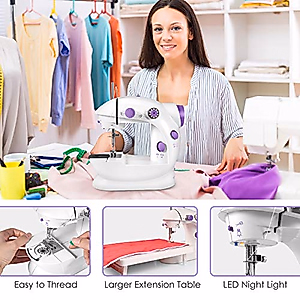 Portable Sewing Machine with Extension Table and Light,Mini Sewing Machine with Upgraded,Two Threads Double Speed Double Switches,Electric Sewing Machine Easy to Use for Kids,Beginners and DIY