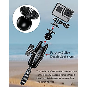 BRCOVAN 2 Pack, Aluminum Alloy 1'' Ball Adapter with 1/4"-20 Threaded Stud for Action Camera & Camcorder Compatible with RAM Mounts B Size 1'' Ball Double Socket Arm