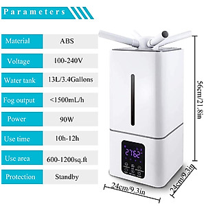 JIAWANSHUN Industrial Humidifier Commercial Humidifier 1350ml/h 1200sq.ft Large Home Humidifier Whole House Humidifier 3.4Gallons for Living Room Bedroom Office Mushroon Base 110-220V