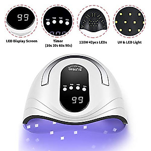Sunrich UV Gel Nail Lamp 120W LED Nail Light Fast Nail Dryer for Gel Polish Curing with 4 Timers Portable Handle Large Space Automatic Sensor (White)