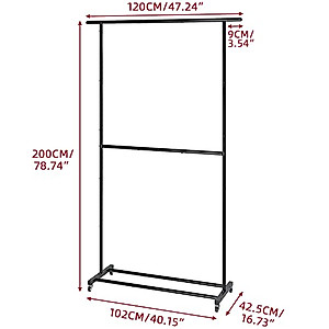 Sywhitta Double Rod Clothing Garment Rack, Rolling Clothes Organizer on Wheels for Hanging Clothes, Easy to Assemble, Adjustable, Black