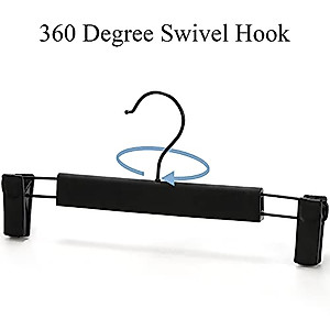 Tosnail 24 Pack Plastic Skirt Pants Clothes Hangers with Adjustable Clips and Swivel Hook for Skirts, Pants, Jeans, Trousers - Black