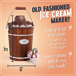 Nostalgia Electric Ice Cream Maker - Old Fashioned Soft Serve Ice Cream Machine Makes Frozen Yogurt or Gelato in Minutes - Fun Kitchen Appliance - Vintage Wooden Style - Dark Wood - 6 Quart and Nostalgia ice Cream Rock Salt, 4lb, Tub