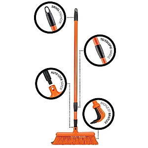 Tiger Jaw TJB2 Heavy Duty Multipurpose All-in-One Broom and Rake with Telescopic Handle and Stiff Curved Designed Bristles to Push Like A Broom Or Pull Like A Rake