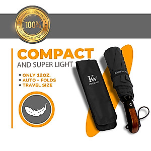 Windproof Teflon Coated Travel Umbrella - Auto Open/Close - Travel Stylish Lightweight Design for Women/Men (Black)