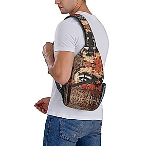 Raccoon In The Fall Tree Hole Man Woman Sling Backpack Multipurpose Chest Bag Travel Daypack Anti-Theft Cross Body Bag