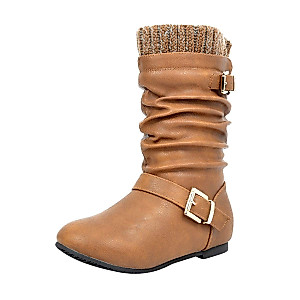 DREAM PAIRS Girl's Faux Fur Lined Knee High Winter Riding Boots(Toddler/Little Kid/Big Kid),Size 1 Little Kid,Camel,KLOUCH