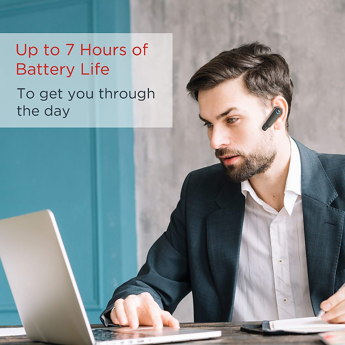 Motorola Boom 3 in-Ear Wireless Mono Alexa Enabled Headset - Noise Cancelling Bluetooth 5.0 Earpiece with Flip Microphone - 7-Hour Battery Life, 40-Foot Range - Ear Hook & Gel Buds