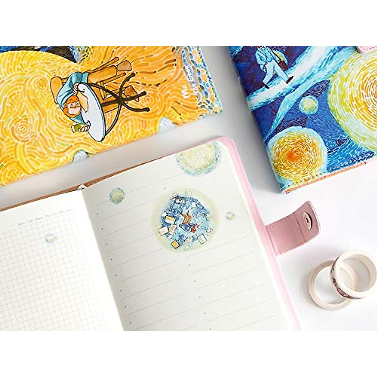 Van Gogh Notebook with Undated Calendar for 12 months, Kawaii Planner, Cute Notebook, Colorful Journals for Women, Premium Quality Paper, A5
