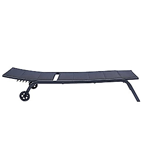 MengkOutdoor 2-Pcs Set Chaise Lounge Chairs, Five-Position Adjustable Metal Recliner， Black