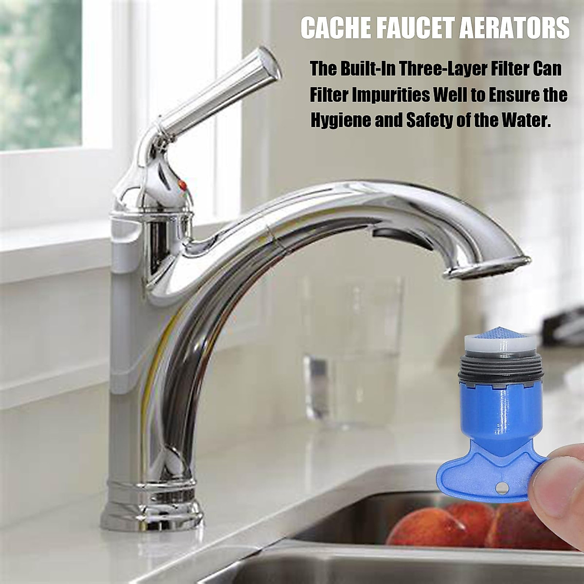 BOETOADG 4PCS Cache Aerator M21.5, Plug-In Faucet Restrictor Replacement Parts for Kitchen and Bathroom Sink with Key Removal Wrench Tool, 1.8GPM, 21.5mm/0.85inch