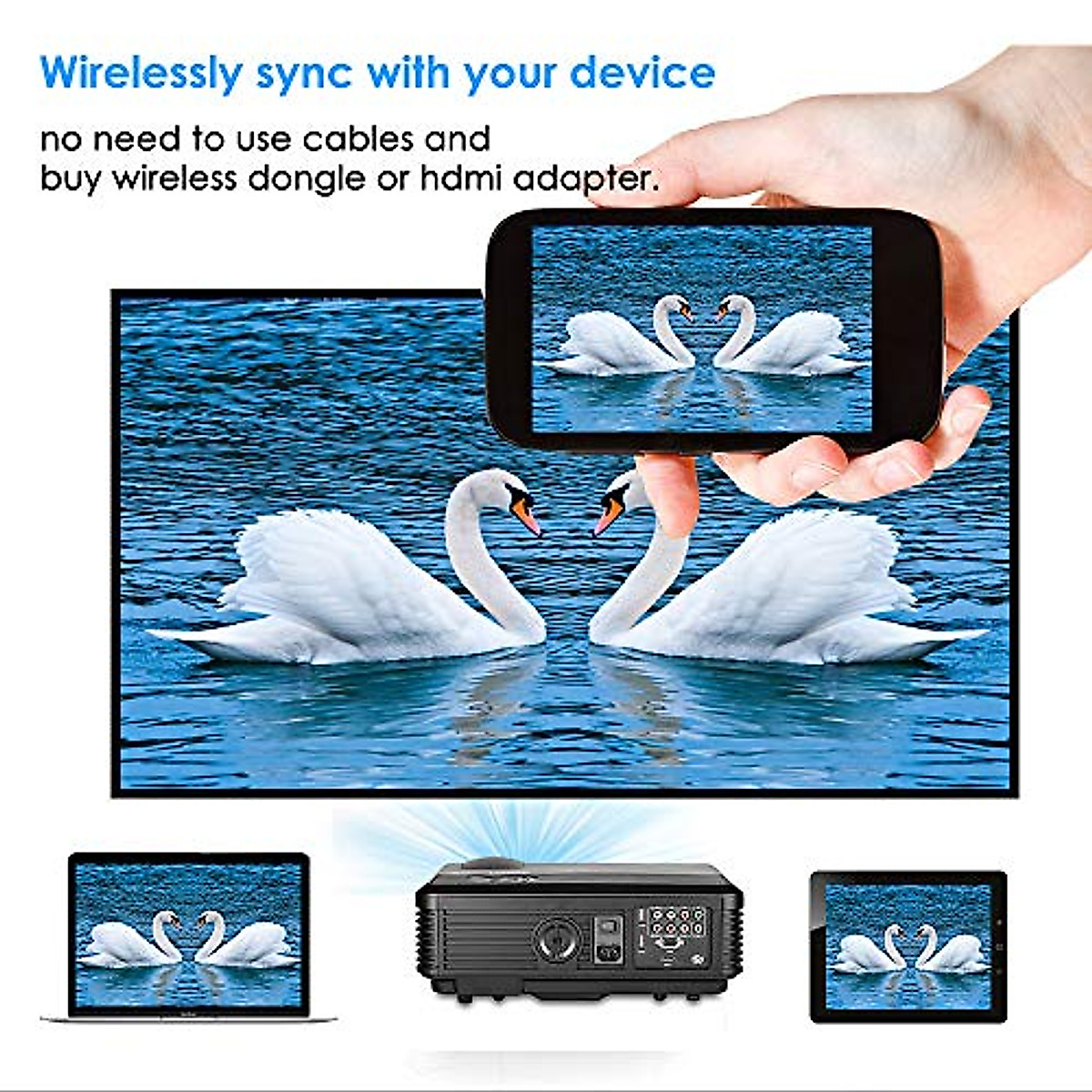 Native 1080p Projector Android OS for Netflix YouTube, Movie Projector with WiFi and Bluetooth, Wireless Display for Phone,Gaming Projector Home Theater Christmas, Compatible w/ TV Stick PC Xbox HDMI