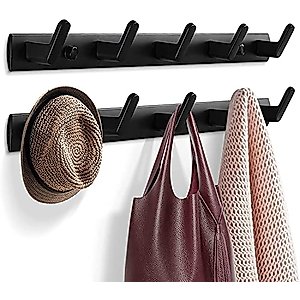 ORSJA Coat Rack Wall Mount, 2 Pcs Coat Hooks for Hanging Coats, Heavy Duty Wall Hooks Rail, Coat Hangers for Wall and Door, Towel Hat Key Hooks for Bathroom Entryway (10 Hooks, Black)