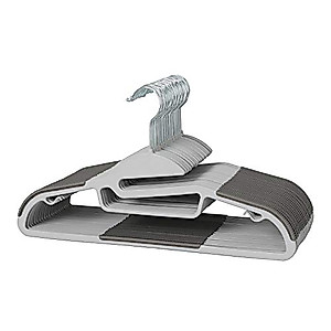 Finnhomy Heavy Duty 50 Pack Plastic Hangers, Durable Clothes Hangers with New Generation Non-Slip Pads,Space Saving Easy Slide Organizer for Bedroom Closet, Great for Shirts, Pants, Gray
