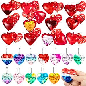 Kids Valentines Day Gifts for Classroom - Valentine Prefilled Hearts with Poppers Fidget Keychains and Gift Tags for Boys Girls Exchange Gifts, Party Favor Prizes, Valentine’s Greeting Gifts, 12 Pack