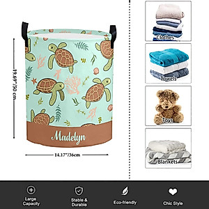 Personalized Laundry Basket Hamper,Cute Sea Turtle,Collapsible Storage Baskets with Handles for Kids Room,Clothes, Nursery Decor