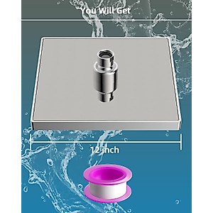 Hibbent Thickness Metal Rain Shower Head, 12 Inch High Pressure Shower Heads, Square Large Bathroom Rainfall Shower Head with Adjustable Brass Ball Joint, Waterfall Full Body Coverage, Chrome