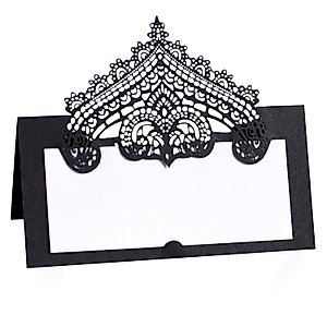 50 Pcs Laser Cut Wedding Place Cards Tented Name Card Folded Cards Blank Cardstock for Wedding, Banquet tables,Table Setting, Buffet, Baby Shower, Bridal Shower (Black)