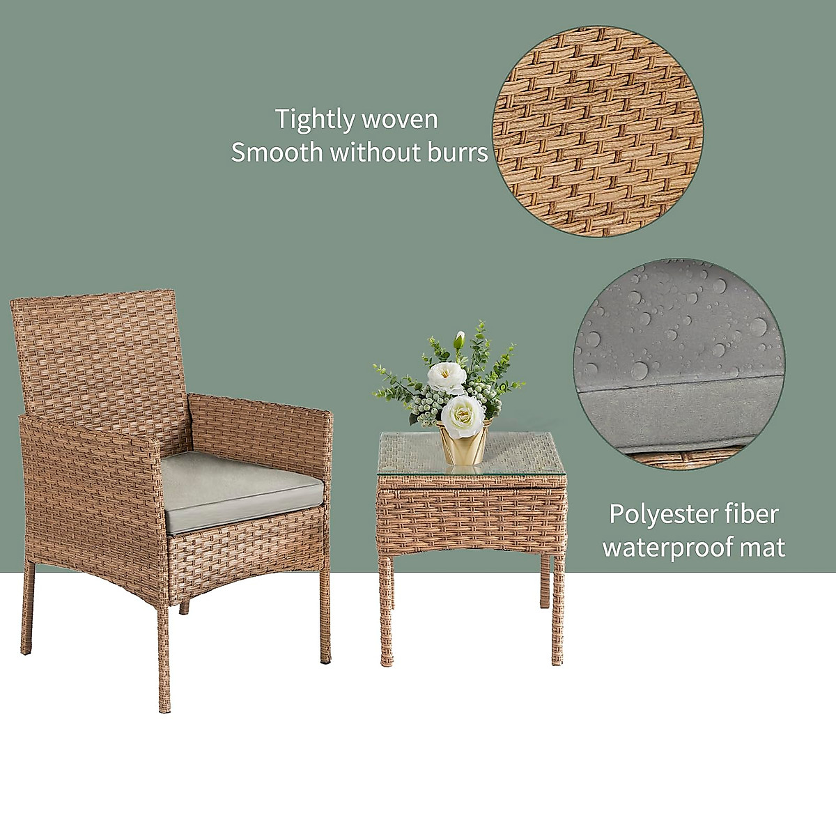 VSMKSJ 3 Pieces Patio Set Balcony Furniture Sets for Apartments.Bistro Furniture Set, Conversation Sets with Coffee Table, for Porch, Patio, Garden and Removable Cushions (Grey)