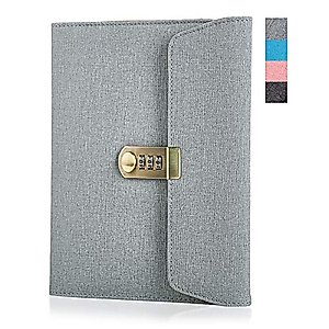 JoyNote Journal with Lock for Women, 2-in-1 Lock Journal with Combination Digital Password, Locking Diary Journal with 4 Card Slots, Pen Holder, 95 Sheets/190 Pages A5 Papers, Light Grey