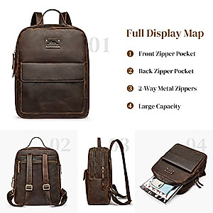 S-ZONE Large Genuine Leather Backpack Purse for Women Vintage Rucksack Travel Daypack with Luggage Sleeve
