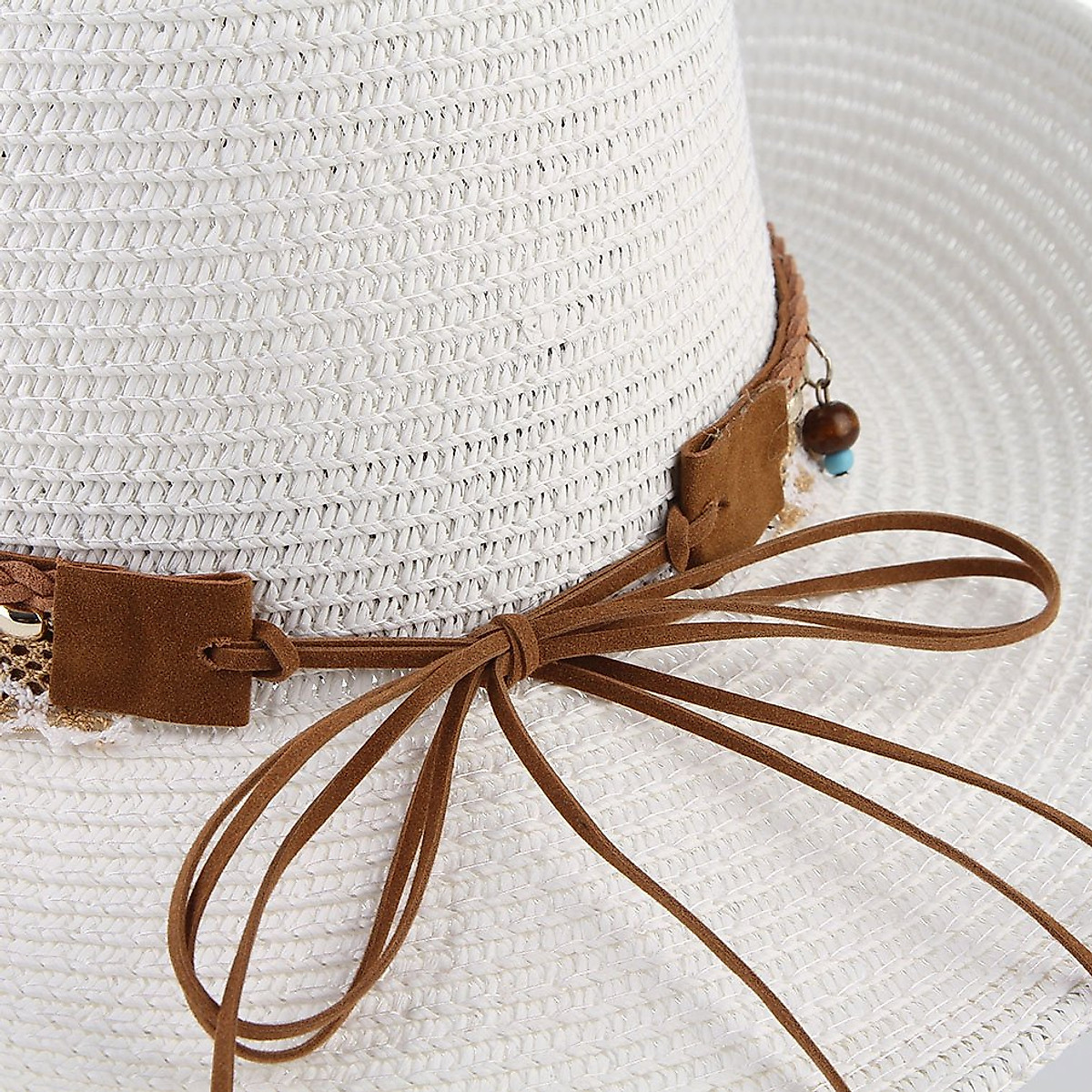 GEMVIE Cowboy Cowgirl Floppy Sun Hat Fedora Straw Wide Brim Bucket Beach Cap White 58cm