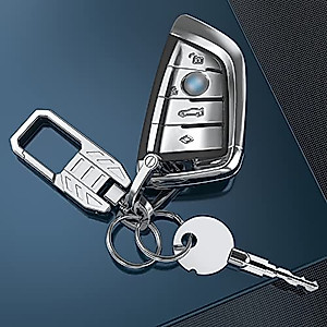 Mtverver Metal Keychain Car Fob Key Chain Holder Clip with Detachable Valet Key Ring & Anti-Lost D-Ring for Men and Women (Black-02)