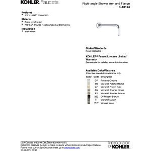 KOHLER 10124-BN RIGHT ANGLE SHOWER ARM FAUCET, BRUSHED NICKEL