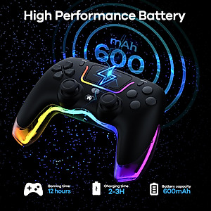 Rotacess Wireless Controller for PS4/Slim/Pro with Cool LED Light, Programming Back Button, Adjustable Turbo, Vibration and Motion