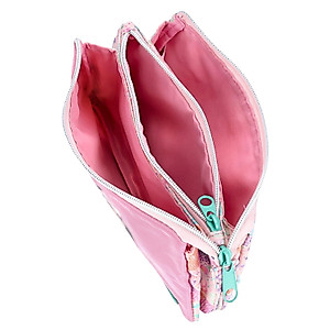 Depesche TOPModel Wild 12792 Fan Pencil Case in Pink with Model Motif and Colourful Animal Pattern, Pencil Case with 3 Zip Compartments