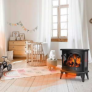 TURBRO Suburbs TS23-C Electric Fireplace Infrared Heater with Curved Door- 23" Freestanding Fireplace Stove with Adjustable Flame Effects, Overheating Protection, Timer, Remote Control - 1400W, Black