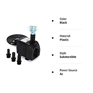 GROWNEER 550GPH Submersible Pump 30W Ultra Quiet Fountain Water Pump, 2000L/H, with 7.2ft High Lift, 3 Nozzles for Aquarium, Fish Tank, Pond, Hydroponics, Statuary Black