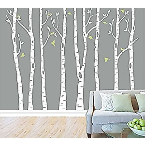 Set of 8 White Birch Tree Wall Decal Nursery Tree Wall Stickers Tree Wall Decals for Kids Room Living Room Wall Decor