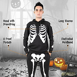 NOROZE Men's Halloween Skeleton Tracksuit Hoodie Jumper Joggers Unisex Set (M, Skeleton Black)
