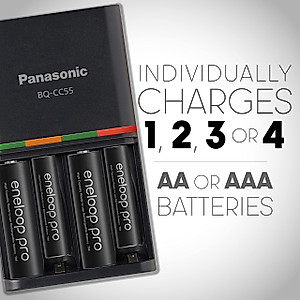Panasonic K-KJ55K3A4BA Advanced 4 Hour Quick Battery Charger with 4AAA eneloop pro High Capacity Rechargeable Batteries