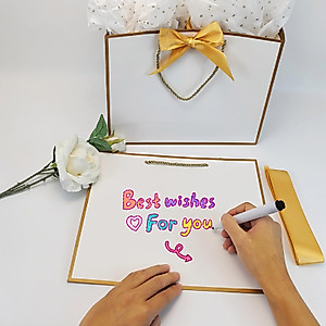 TKSBAG 12PCS Gift Bags with Handles, 12.5 x 9.8 x 4.3 Gift Bags Large, White Gold Thank You Bags with Bow Ribbon for Wedding, Birthday, bridesmaid, Groomsmen, Christmas