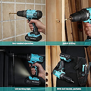 DURATECH 20V Cordless Drill, Electric Power Drill Driver Set with 1/2” Keyless Chuck, Variable Speed, 25+1 Torque Settings, 350 In-lbs Torque and 16pcs Drill Bits, Drill Tools Kit for Home Improvement
