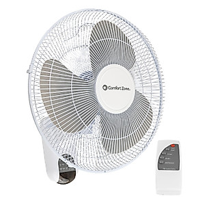 Comfort Zone CZ16WR Wall Mount Fan, w/Remote, White