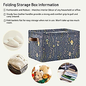 Kigai Mushroom Plants Storage Basket with Handles Collapsible Storage Bins Canvas Fabric Storage Organizer for Shelves Closet Bedroom Living Room 2Pack